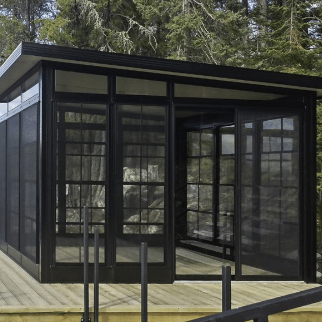 Screen for porch enclosure in Toronto. Glass, Aluminum & Metal