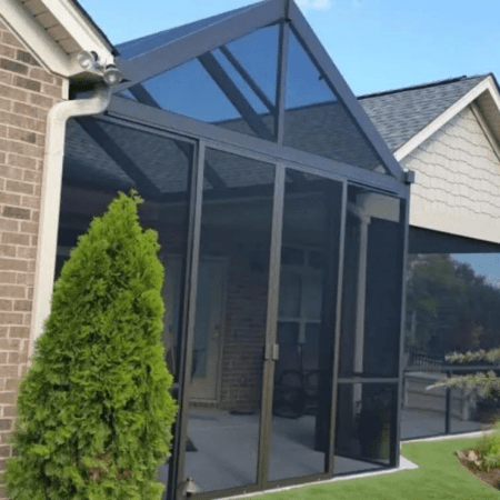 Screen for porch enclosure in Toronto. Glass, Aluminum & Metal