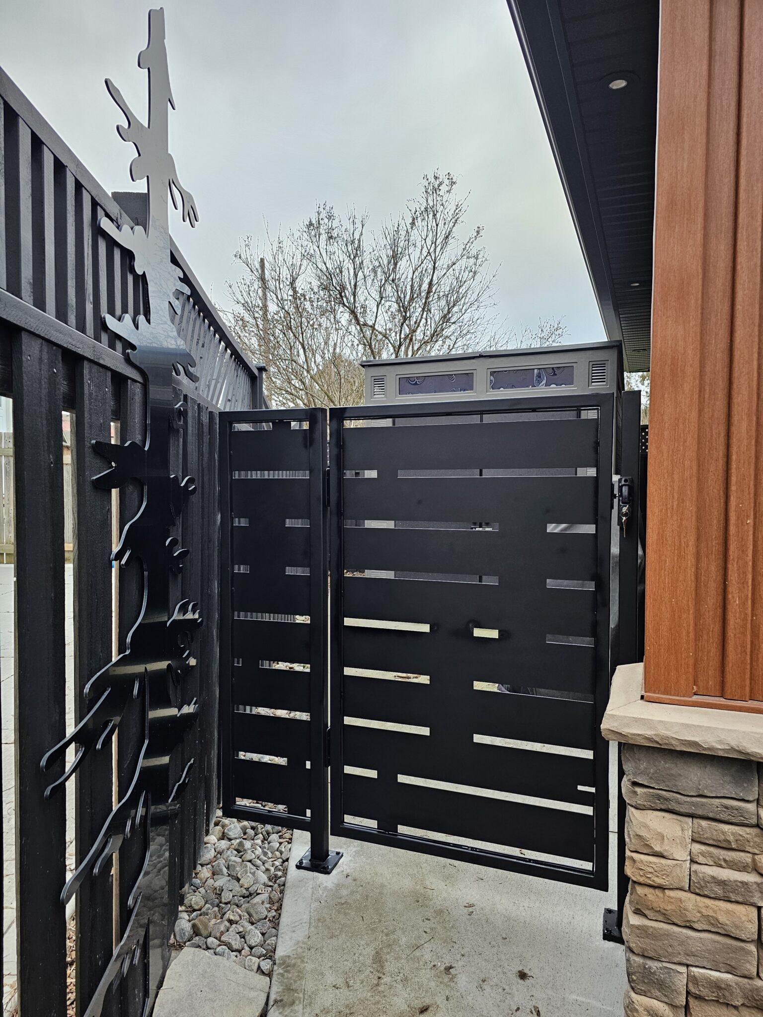 Perforated Metal Fence and Gate in Toronto. Panels, Facade