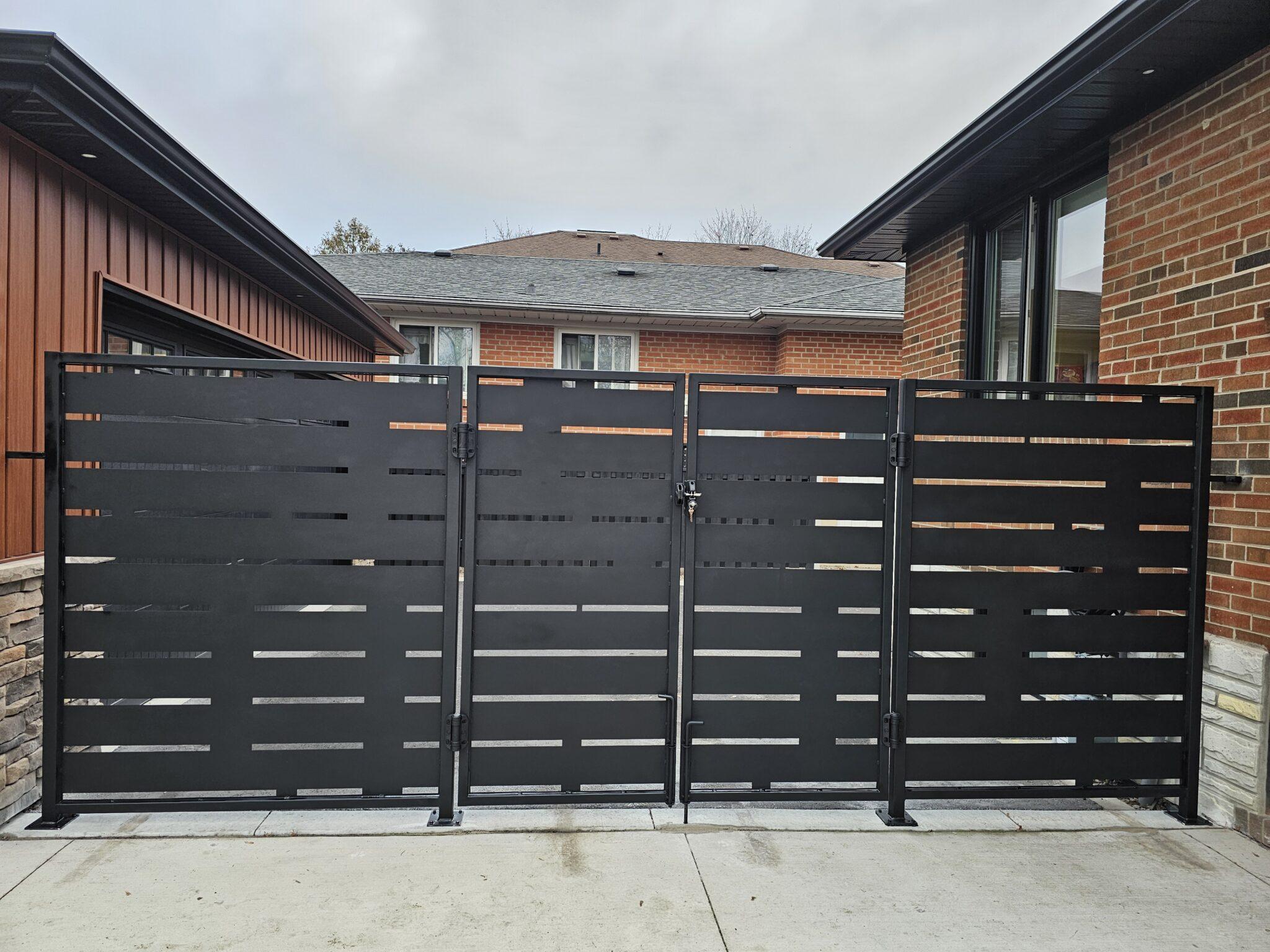 Perforated Metal Fence and Gate in Toronto. Panels, Facade