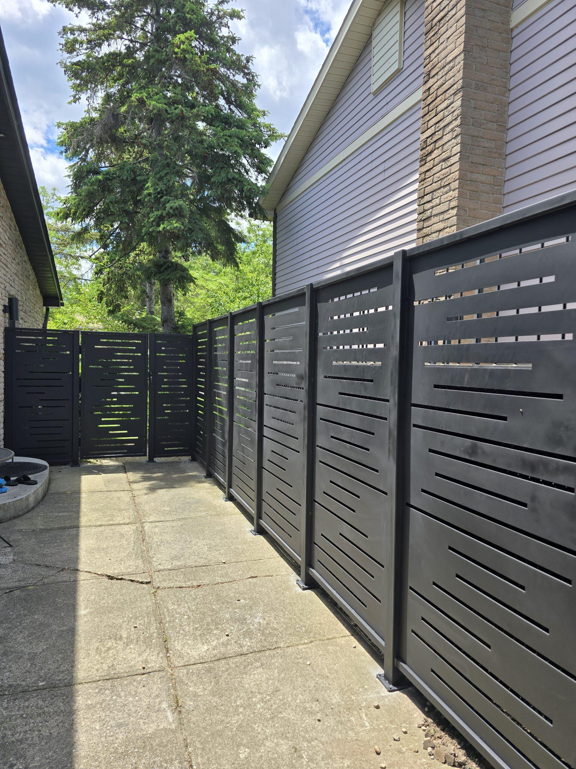Perforated Metal Fence and Gate in Toronto. Panels, Facade