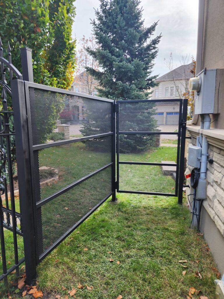 Perforated Metal Fence and Gate in Toronto. Panels, Facade